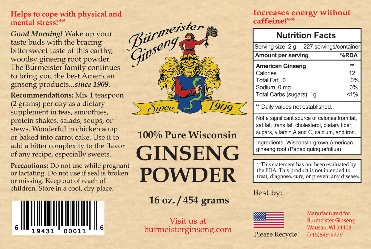 1 lbs Ginseng Powder, 100% Pure American Wisconsin Ginseng, Finely ...
