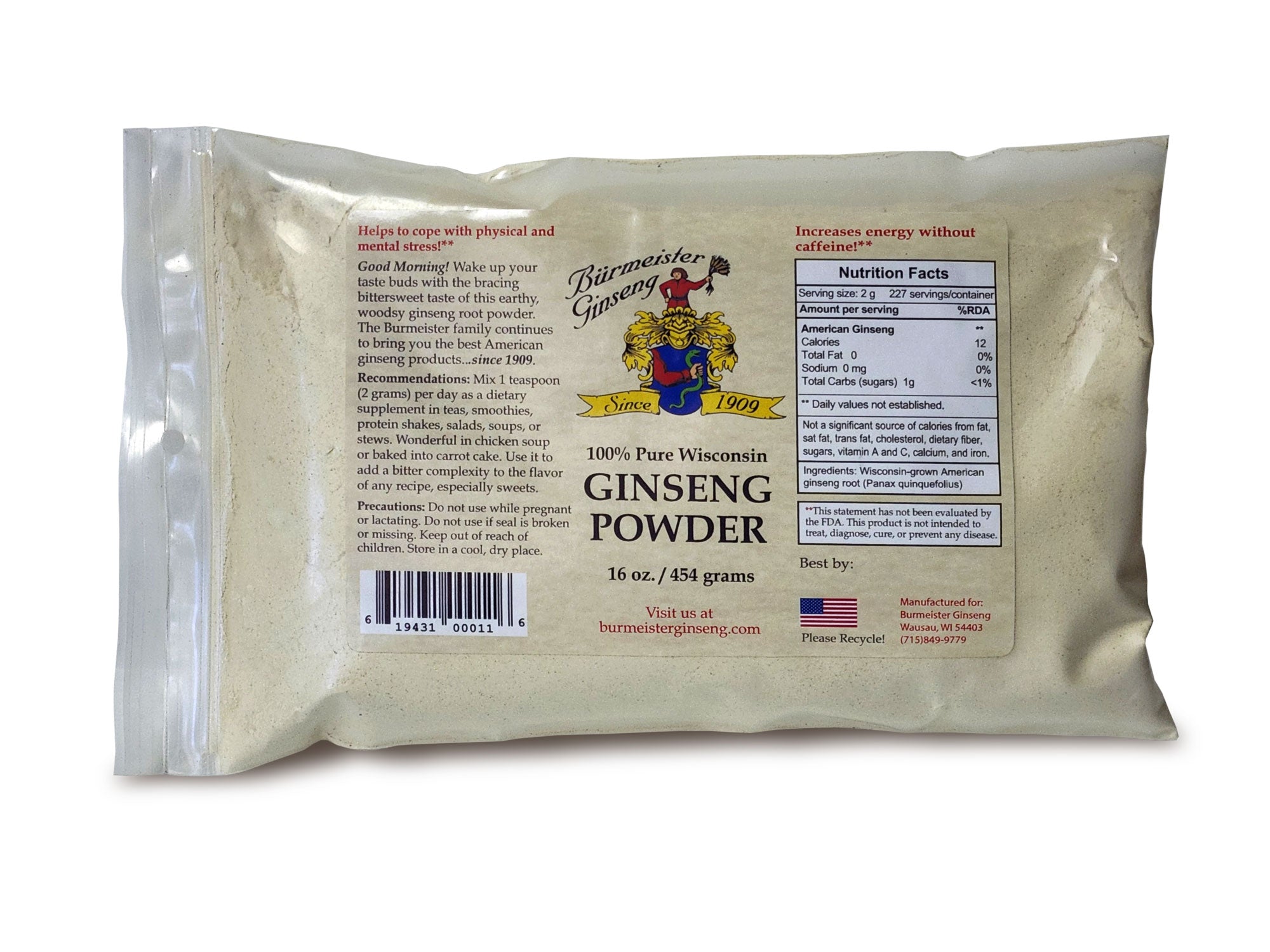 1 lbs Ginseng Powder, 100% Pure American Wisconsin Ginseng, Finely ...
